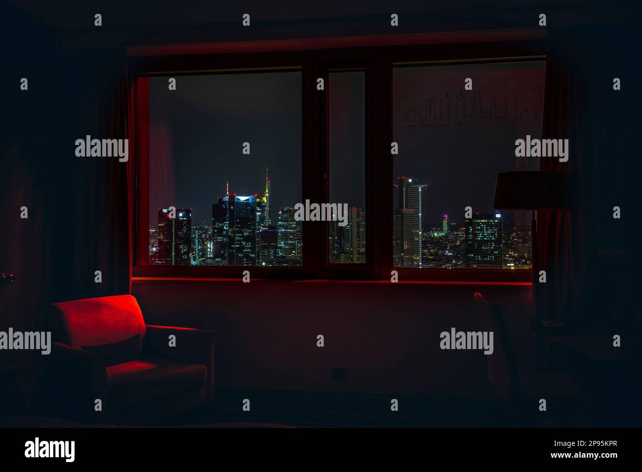 View from the window of the Marriott Hotel in Frankfurt. Skyline at ...