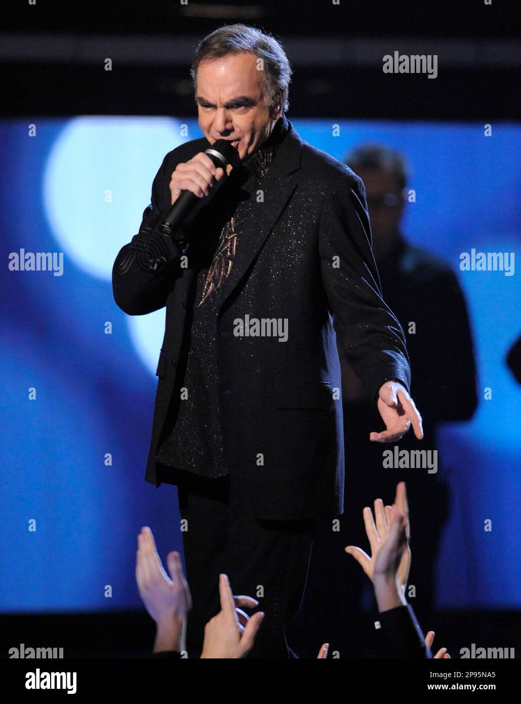 Neil Diamond performs "Sweet Caroline" at the 51st Annual Grammy Awards ...