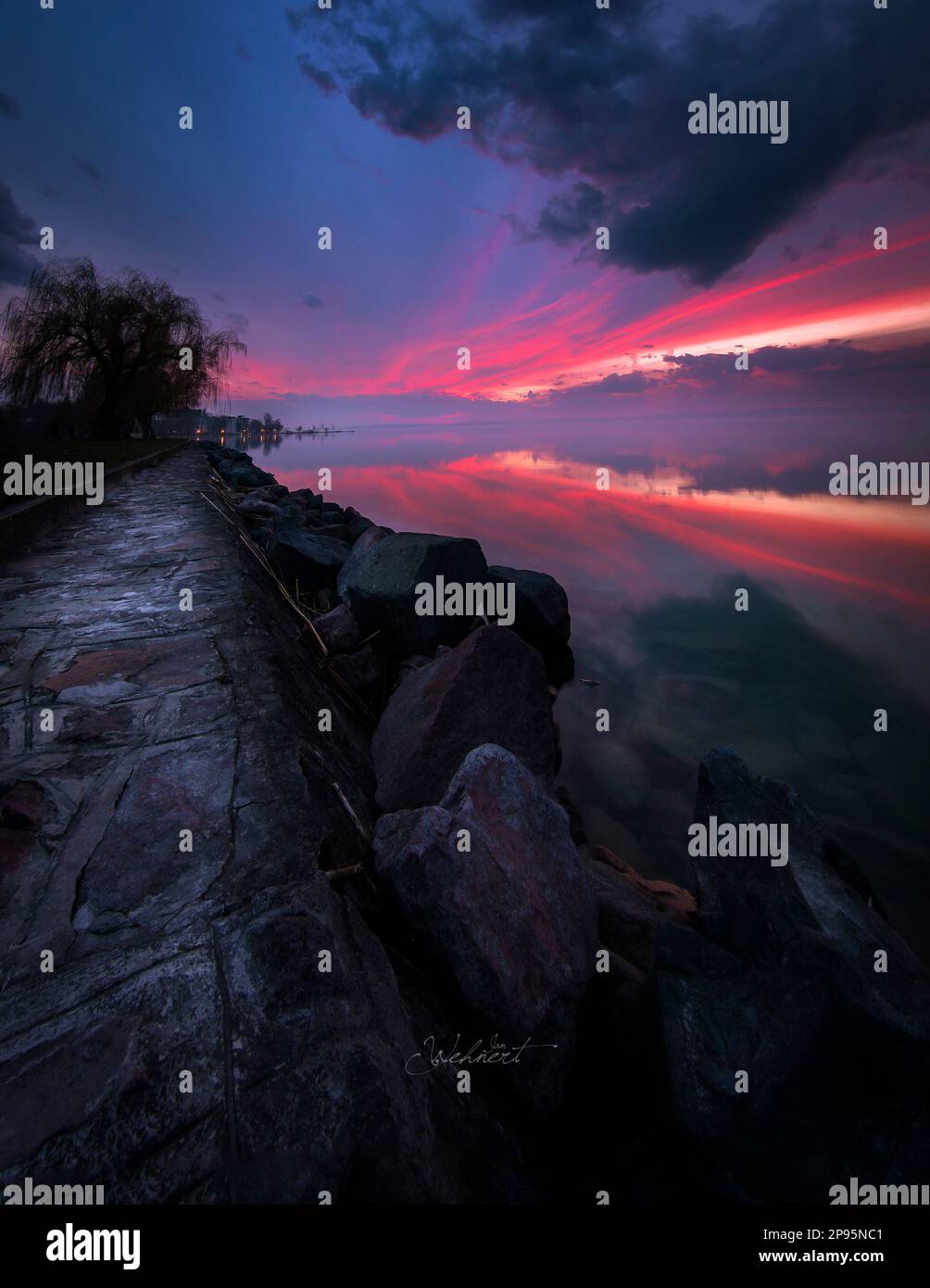 Sunset at Balaton, Lake Balaton in Hungary, romantic view of the sunset ...