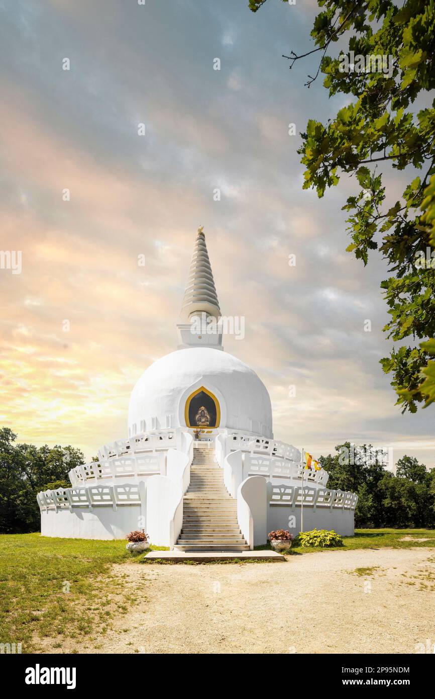 Peace Stupa Zalas ntó, white Buddhist temple on Lake Balaton in Hungary ...