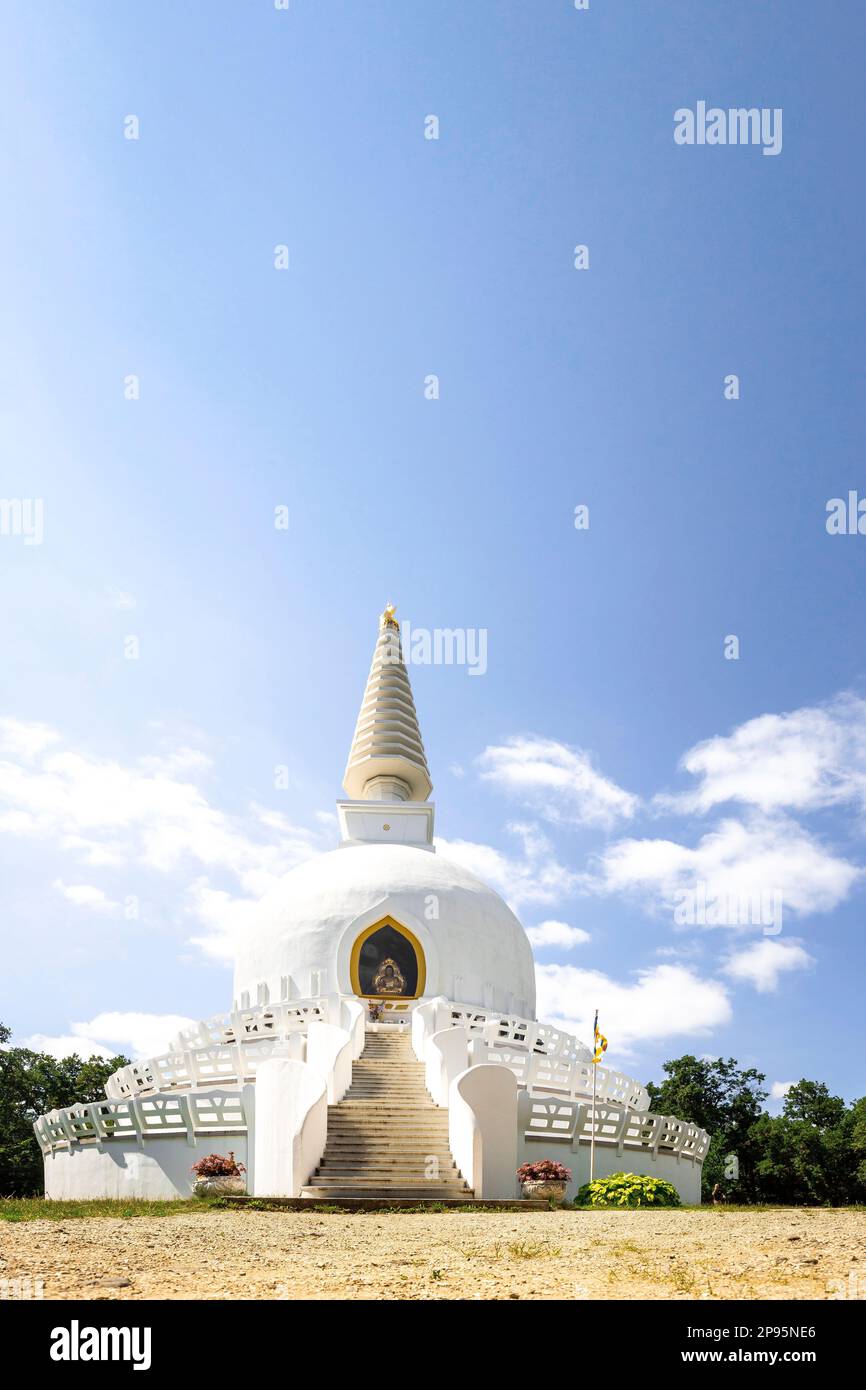 Peace Stupa Zalas ntó, white Buddhist temple on Lake Balaton in Hungary ...