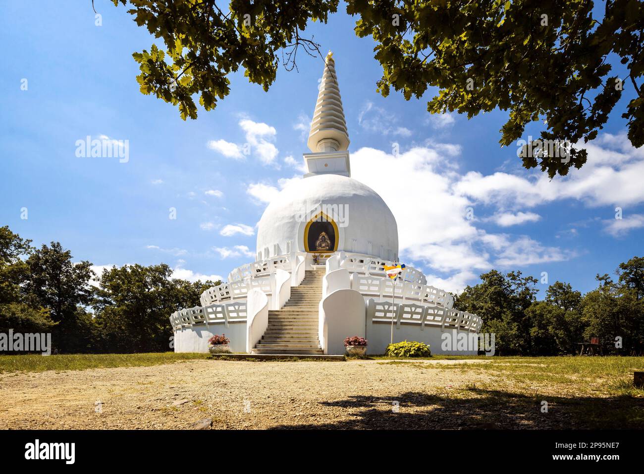Peace Stupa Zalas ntó, white Buddhist temple on Lake Balaton in Hungary ...