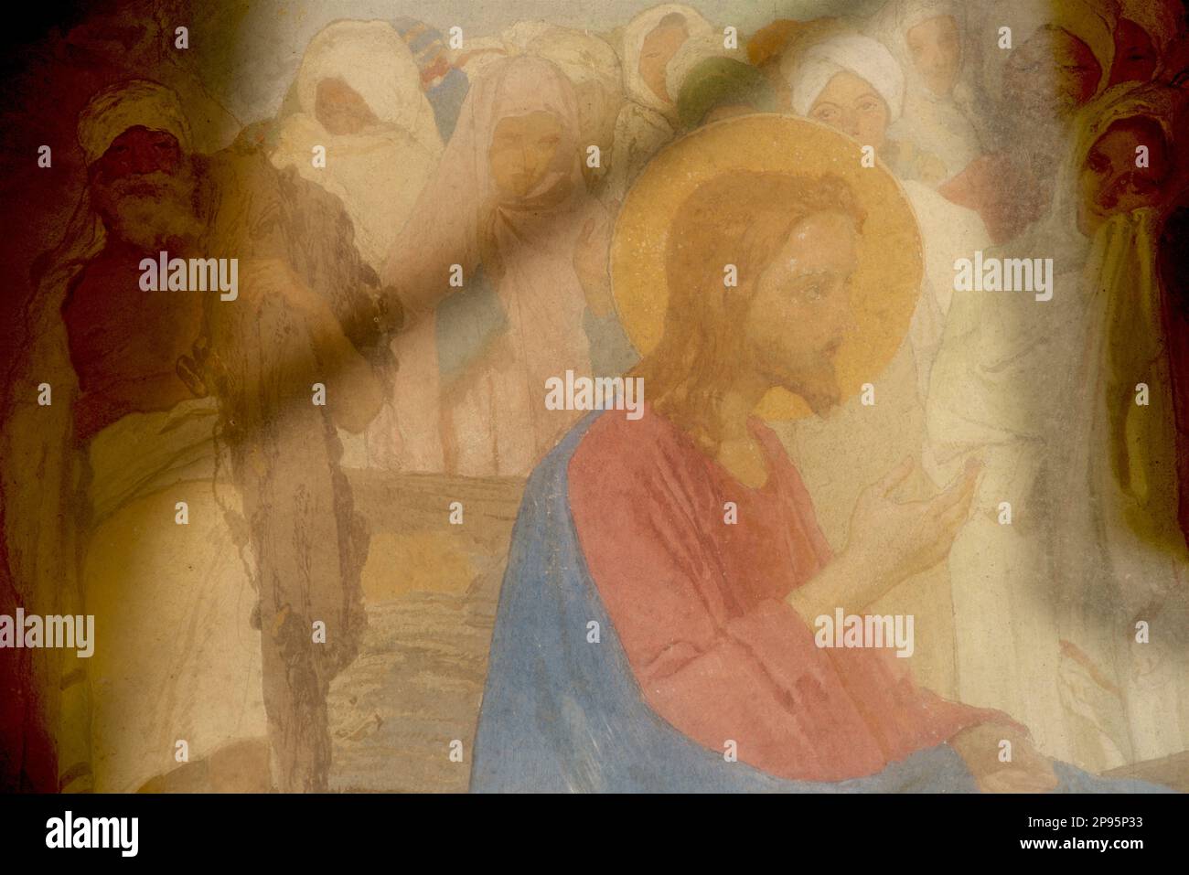 Detail of painting showing Jesus at Duomo di Sant Andrea (St Andrew's ...