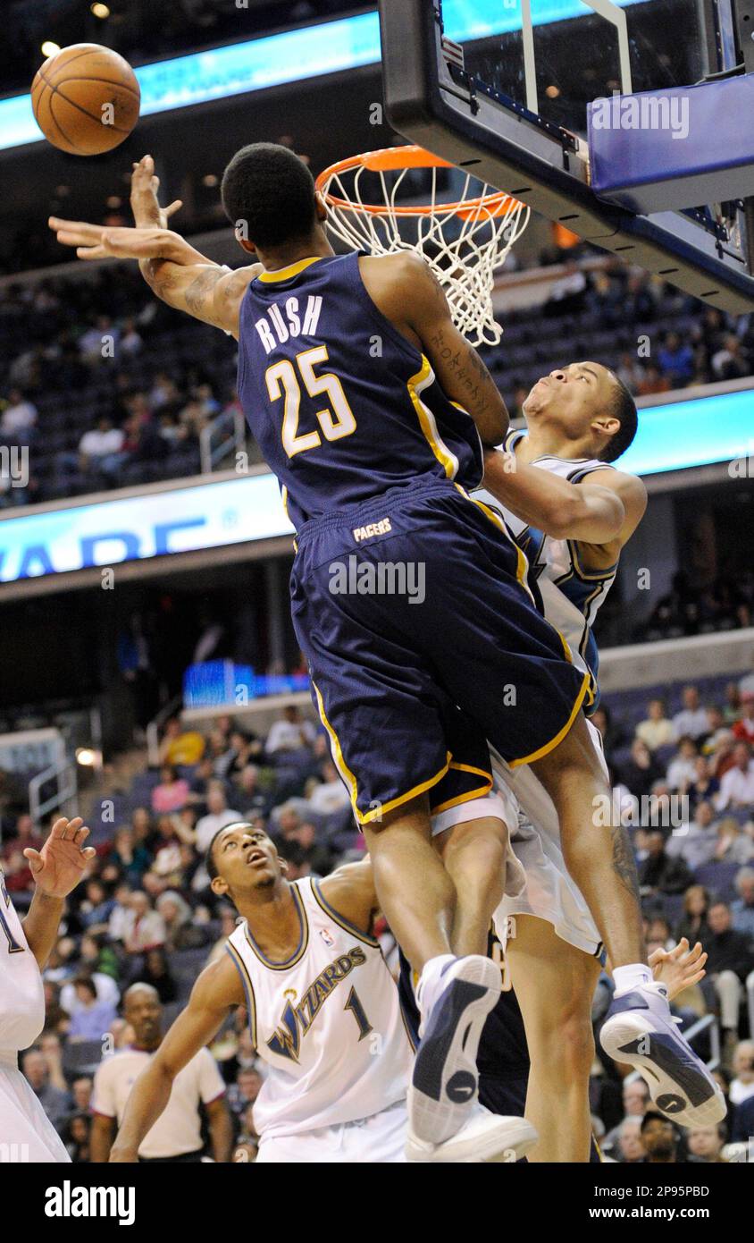 Indiana Pacers' Brandon Rush (25) is fouled by Washington Wizards ...
