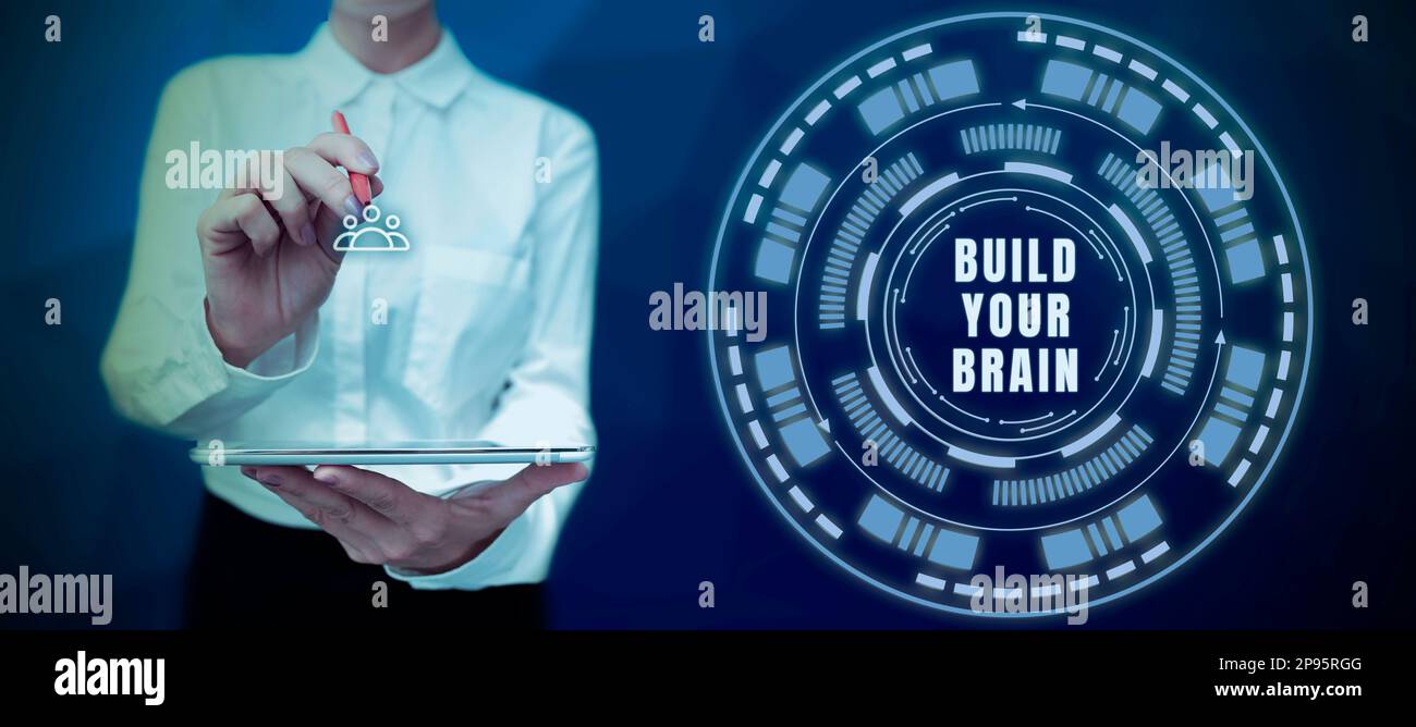 Text caption presenting Build Your Brain. Business idea mental ...