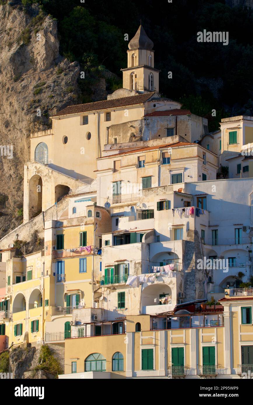 Local architecture. Buildings hug the steep hillside of the Amalfi ...
