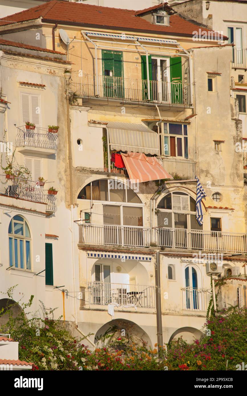 Local architecture. Buildings hug the steep hillside of the Amalfi ...