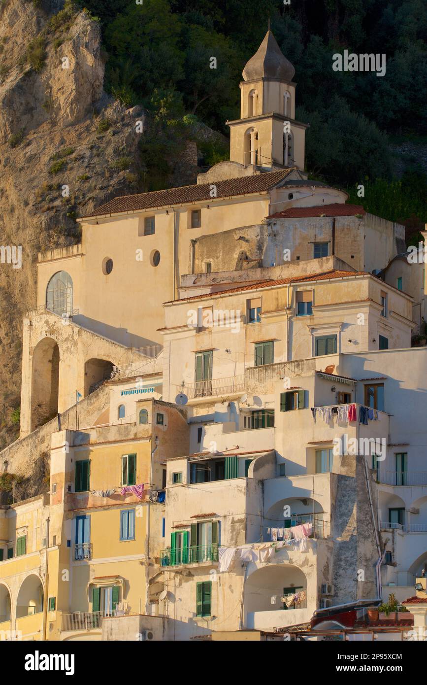 Local architecture. Buildings hug the steep hillside of the Amalfi ...