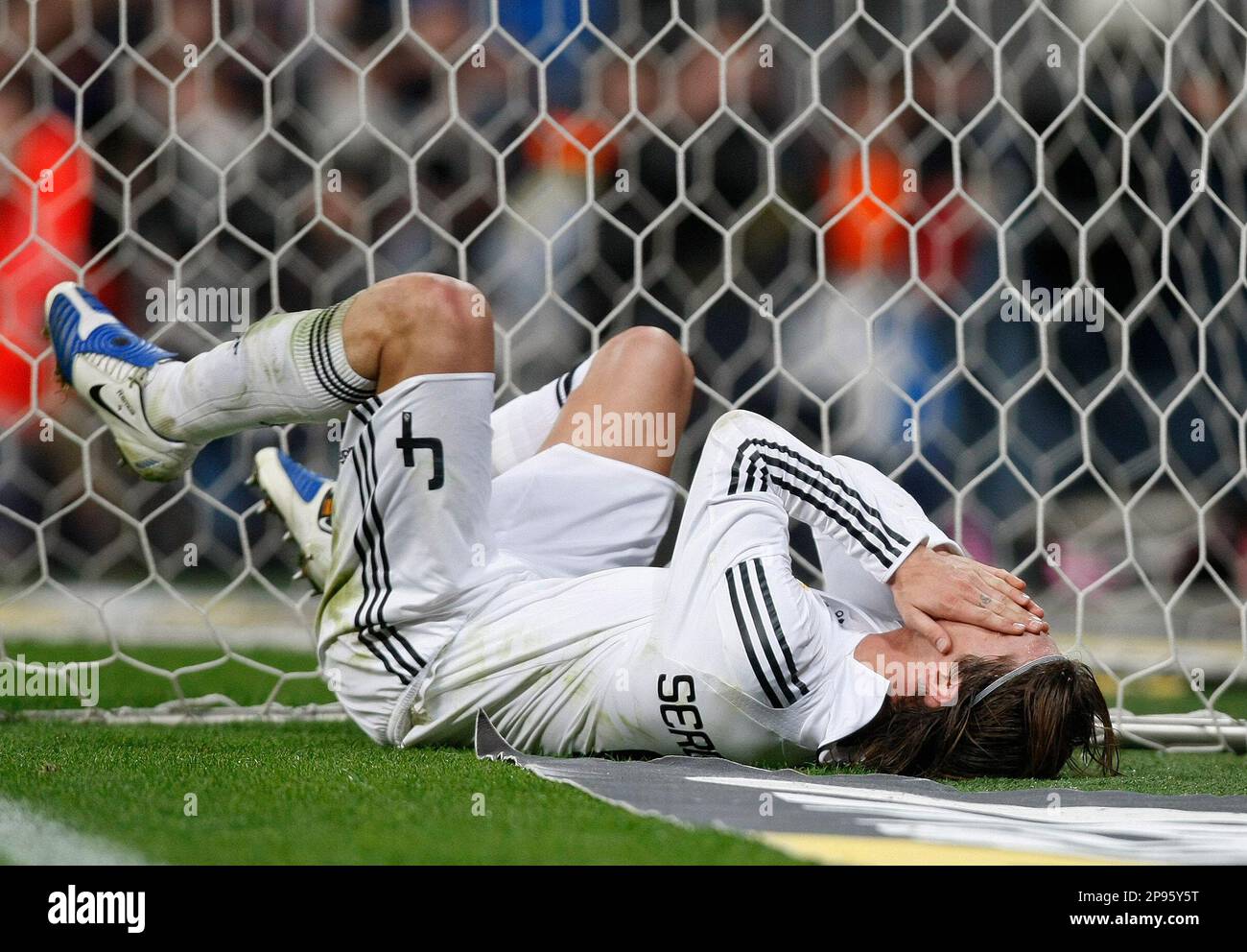 Real Madrid's Sergio Ramos reacts during a Spanish La Liga soccer match ...