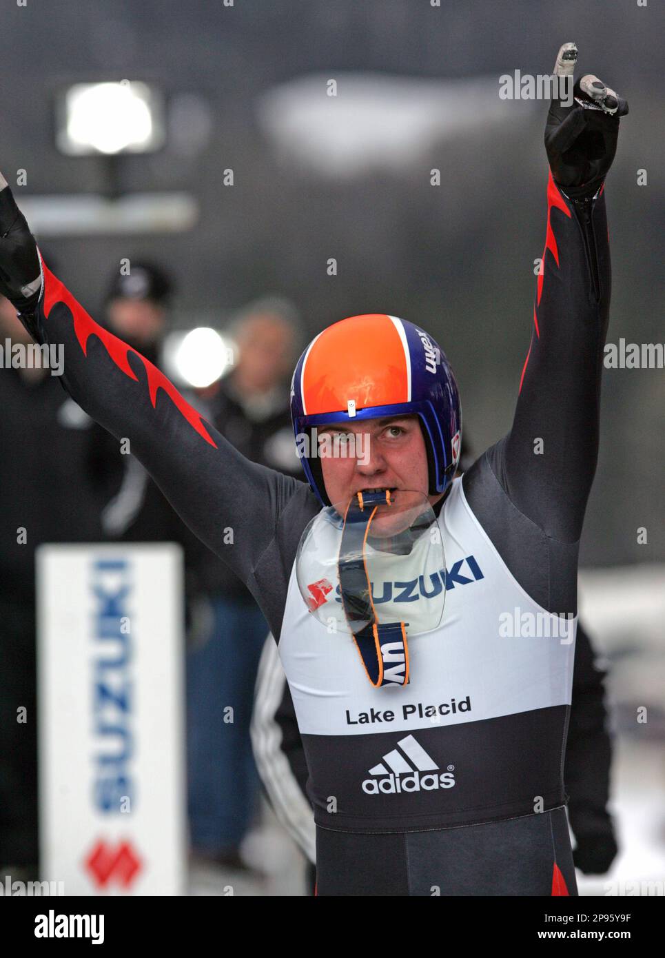Austria's Daniel Pfister celebrates his third place finish in the men's ...