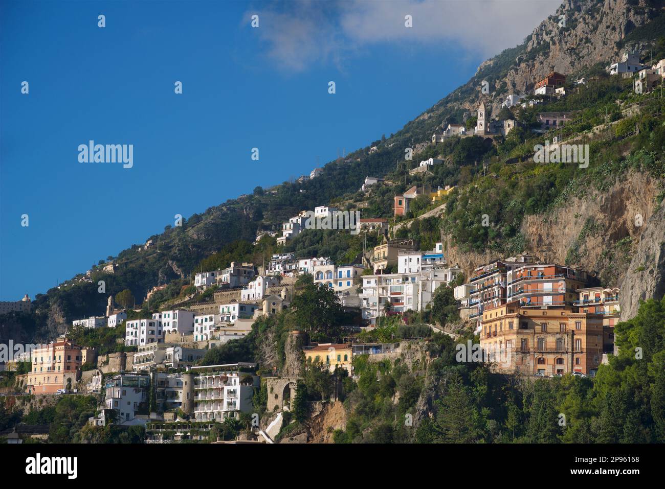Local architecture. Buildings hug the steep hillside of the Amalfi ...