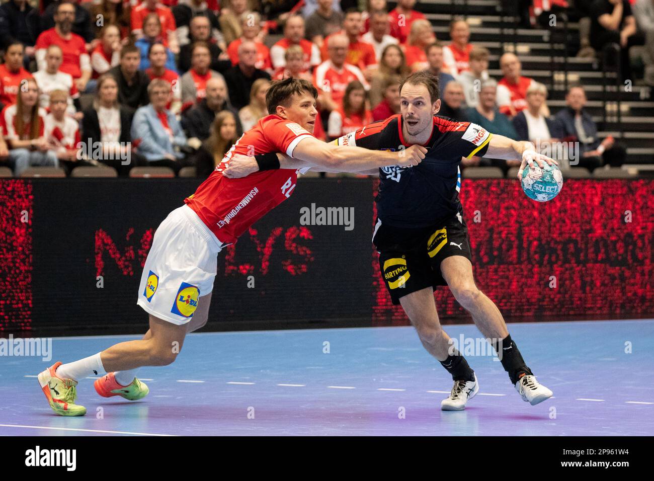 Aalborg, Denmark. 09th Mar, 2023. Kai Häfner (25) of Germany and Aaron ...