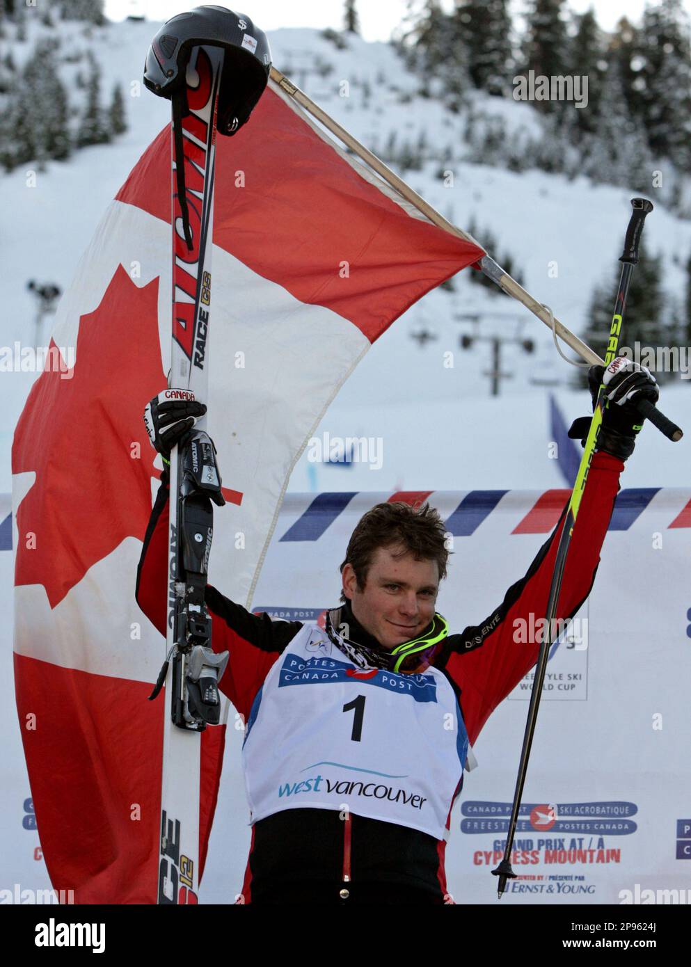 Christopher Del Bosco, of Canada, celebrates after winning the Ski ...