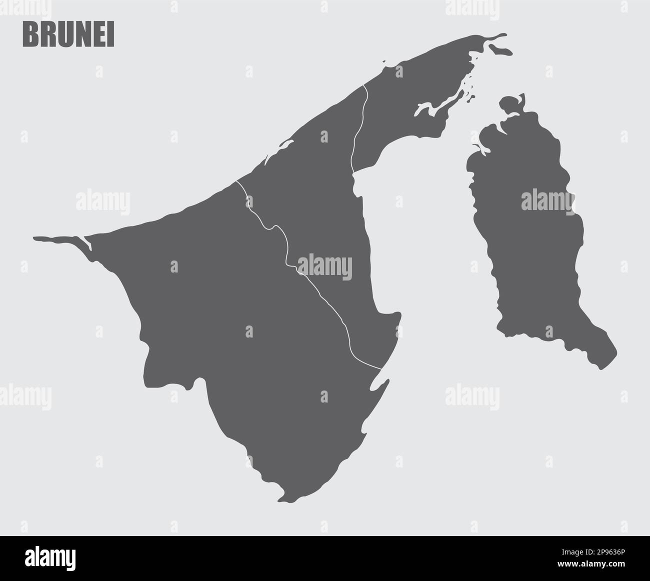 Brunei administrative map isolated on gray background Stock Vector ...