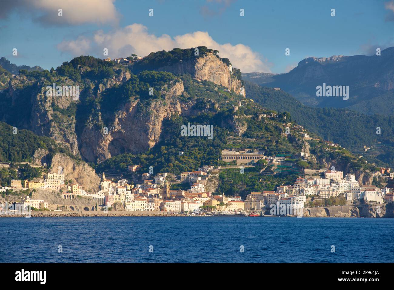 Views of the town of Amalfi and the Amalfi coast with scattered housing ...