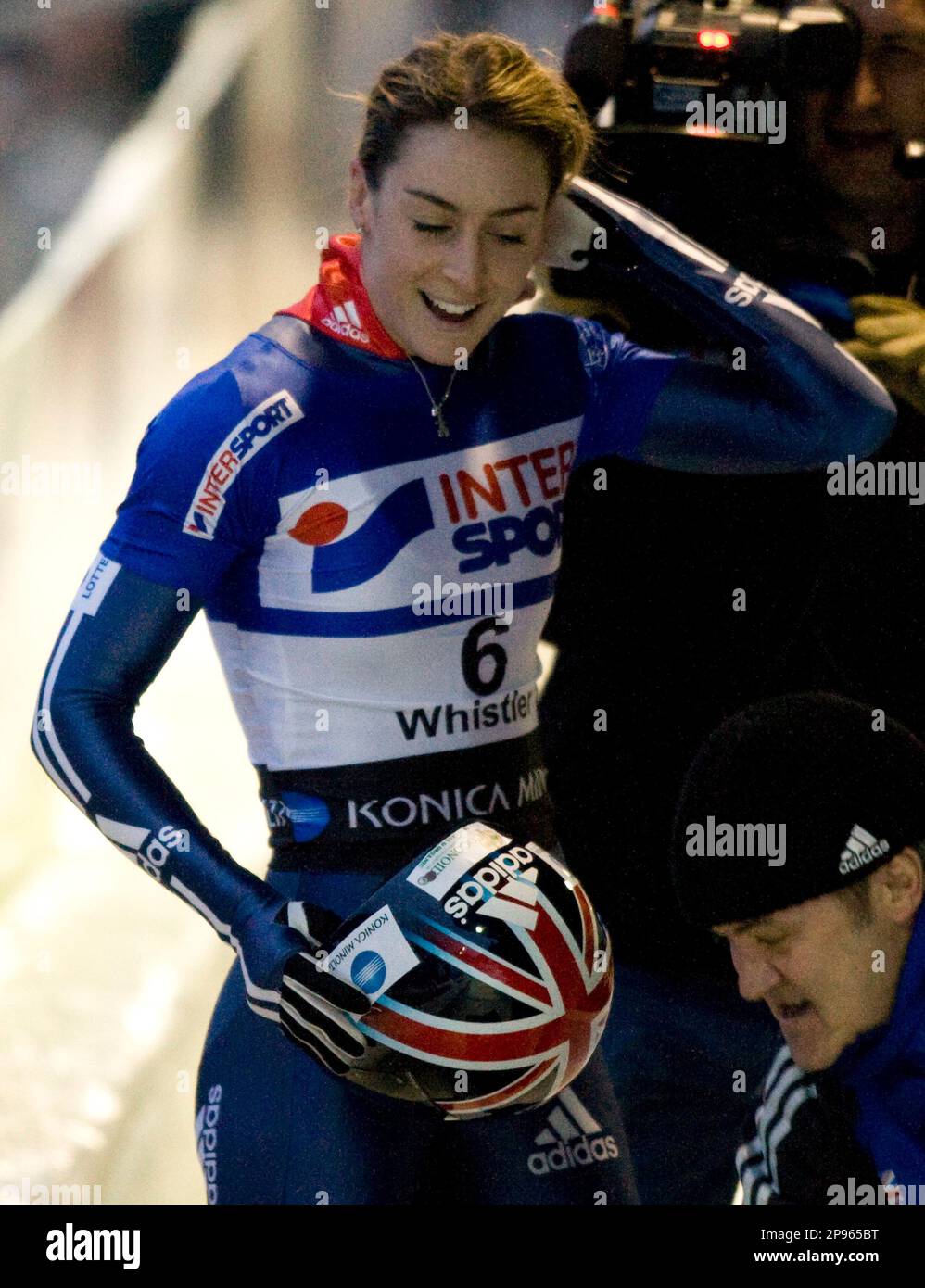 Amy Williams of Great Britain smiles after placing second in the women ...