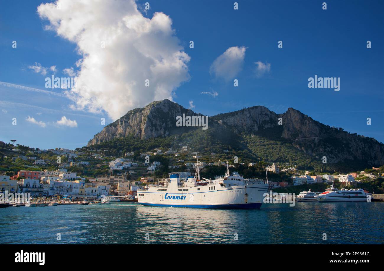 Approaching Capri harbour by boat. Capri is an island located in the ...