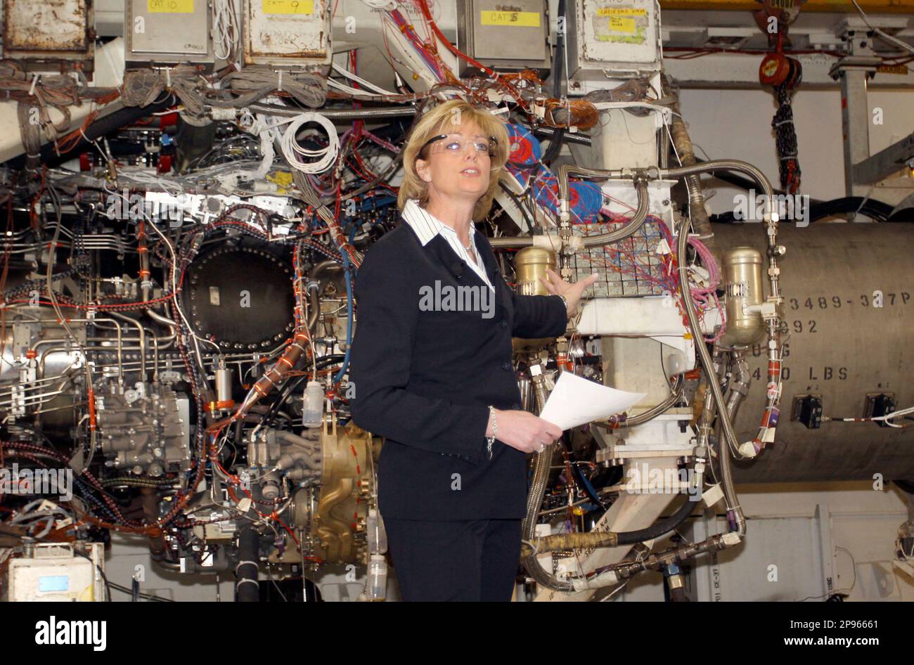 Jean Lyndon-Rodgers, president at GE Aviation, talks to members of the ...