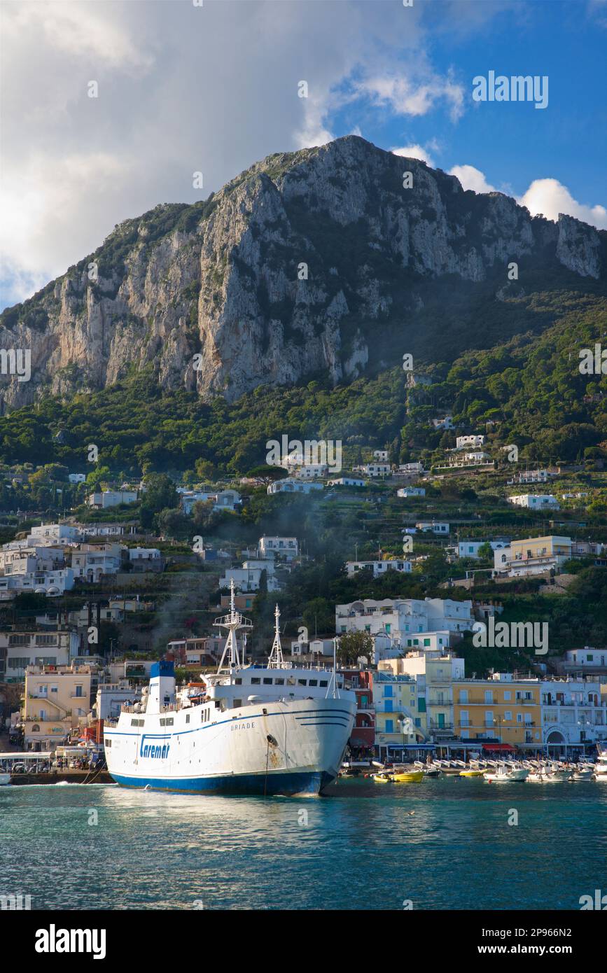Approaching Capri harbour by boat. Capri is an island located in the ...