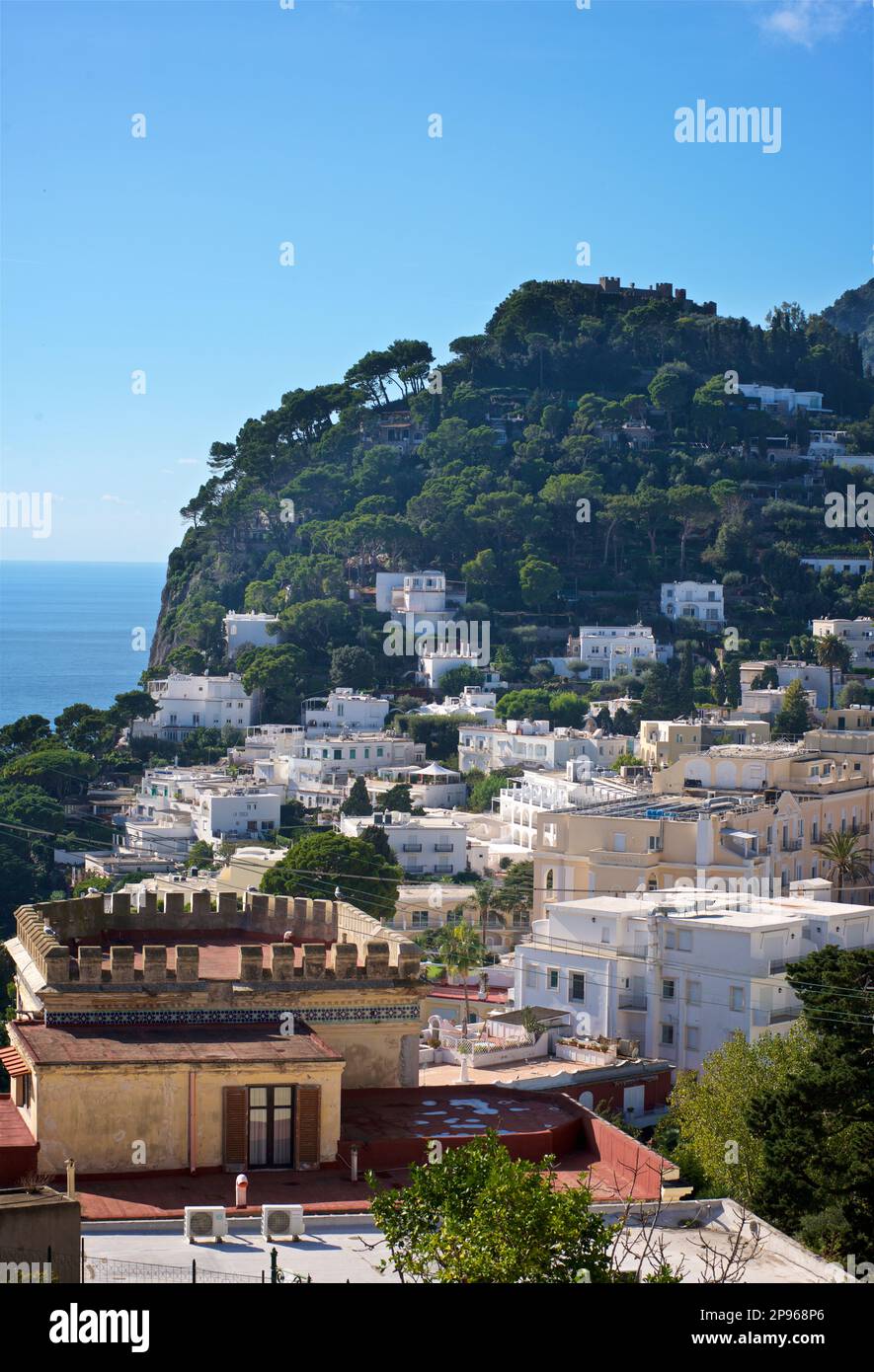 View across Capri. Capri is an island located in the Tyrrhenian Sea off ...