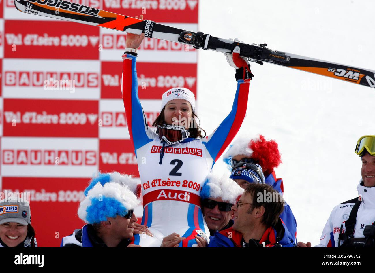 France's Marie Marchand-Arvier celebrates her second place in the women ...