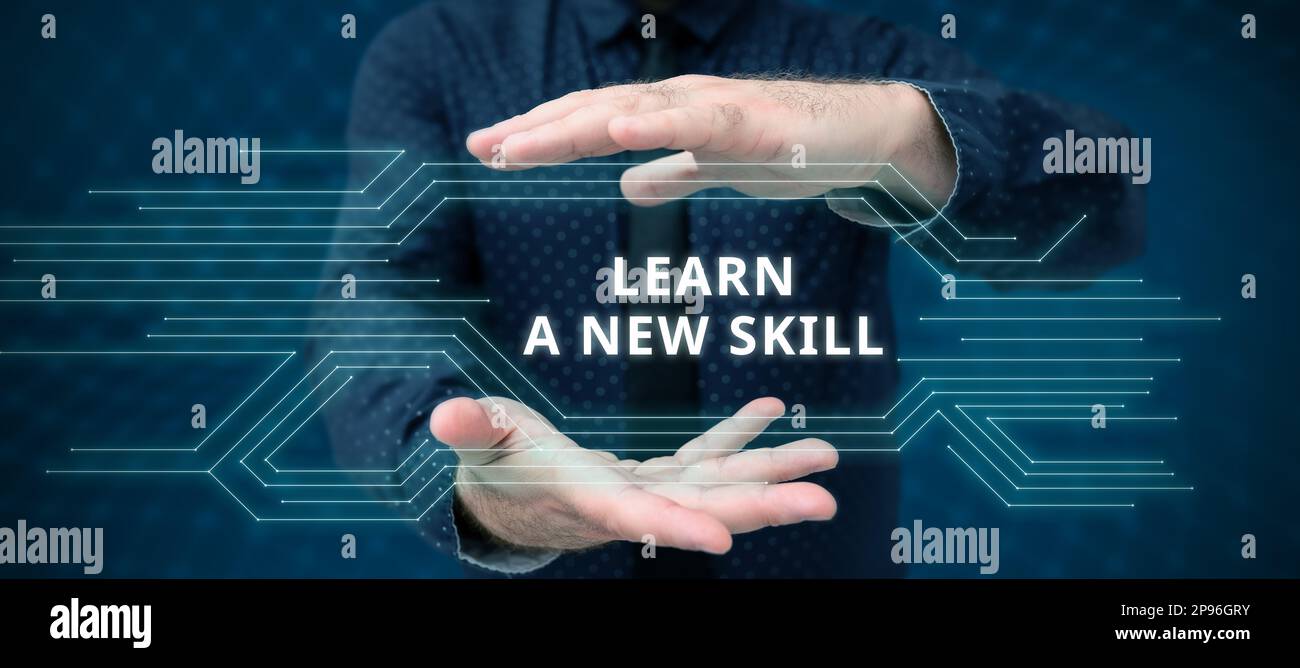 Text caption presenting Learn A New Skill. Business idea acquisition ...