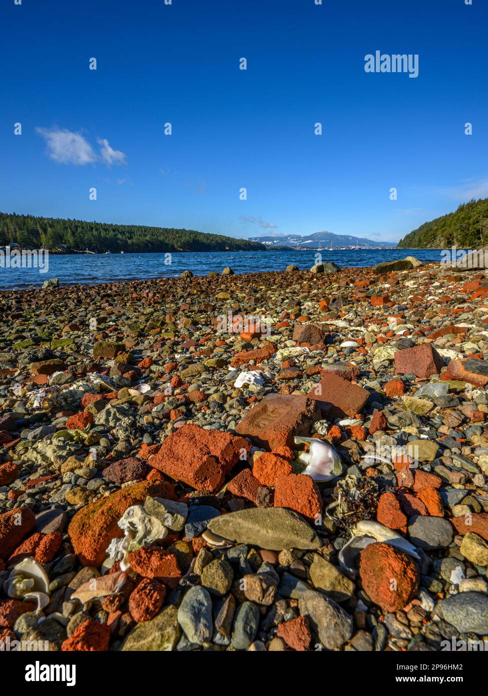 Broken bricks litter the shoreline at Brickyard Beach on Ganriola ...
