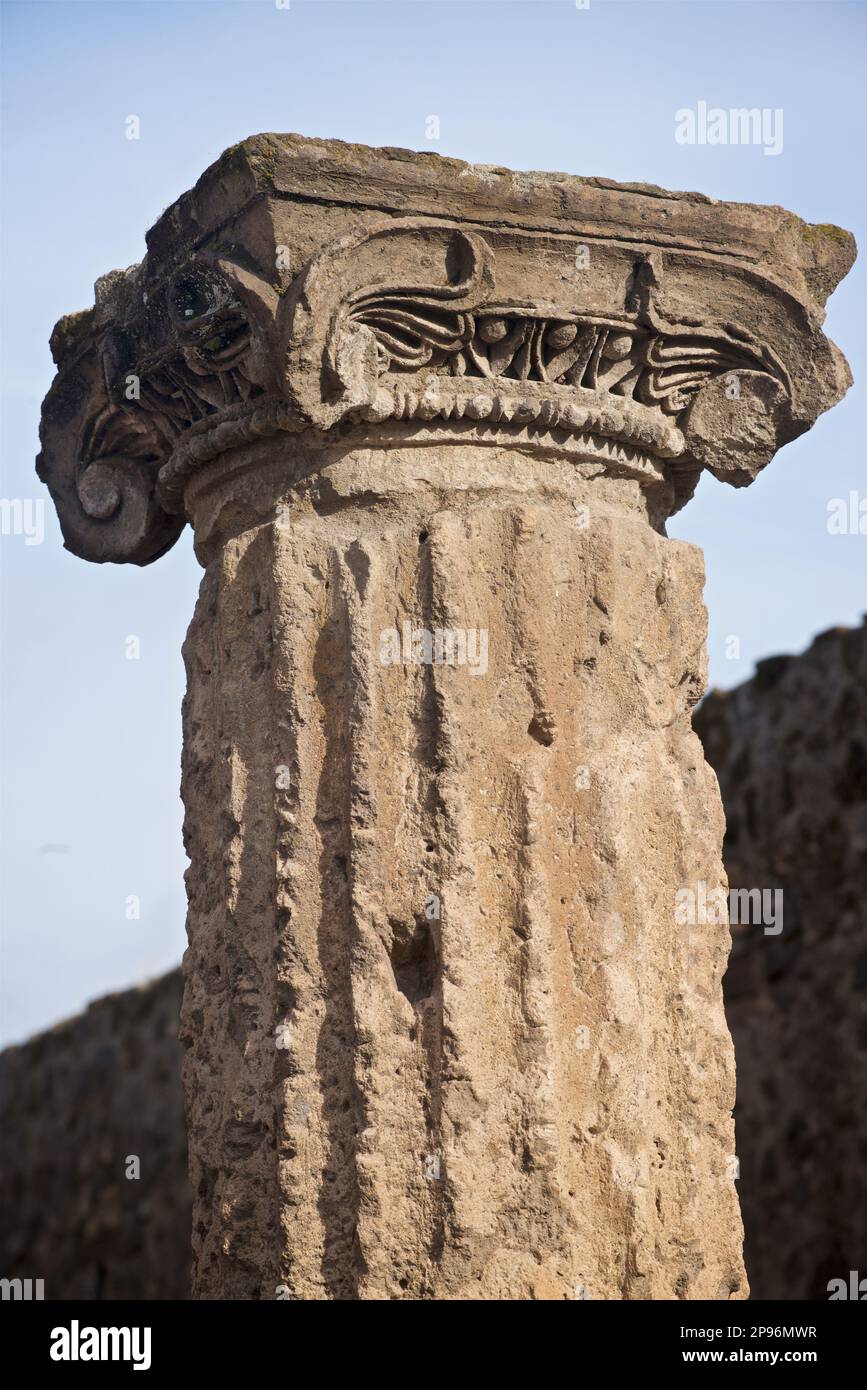 Detail of a fluted, stone column and capital at Pompeii, Naples, italy Stock Photo - Alamy