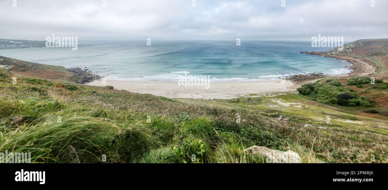 Gwynver Beach panorama, Cornwall UK Stock Photo - Alamy