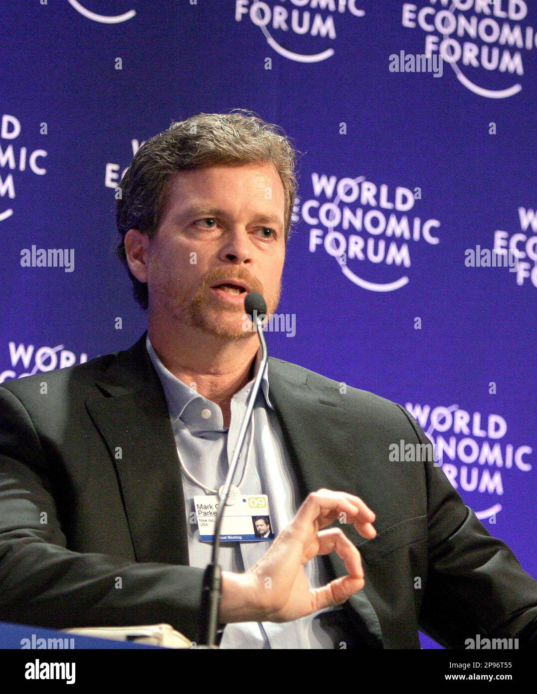CEO of Nike, USA, Mark Parker gestures while speaking during a session ...