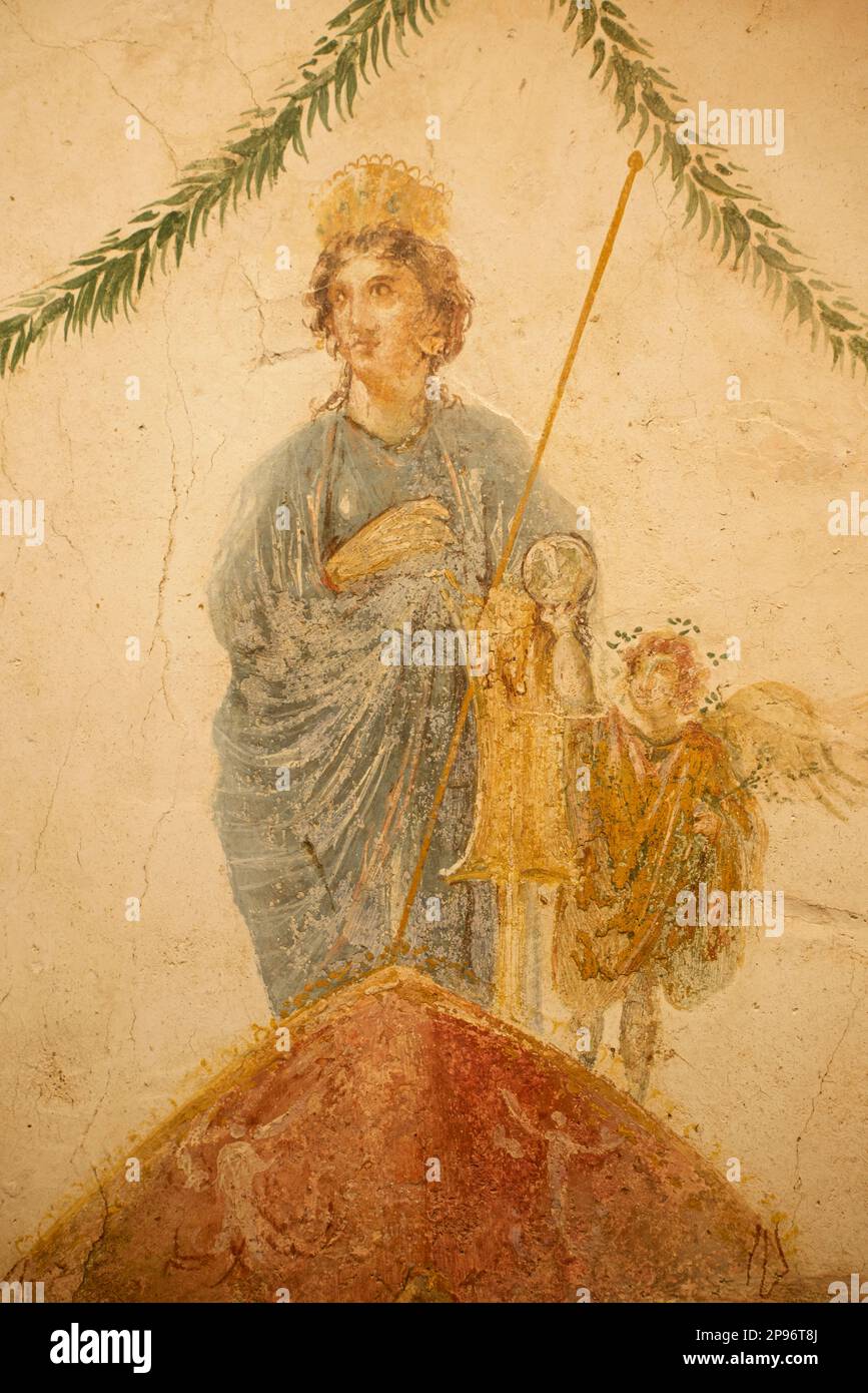 Detail of a Roman painting depicting a female figure. Pompeii's ...