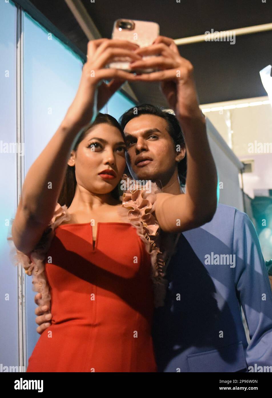 Mumbai, Maharashtra, India. 10th Mar, 2023. Models click selfie picture inside the backstage of ...