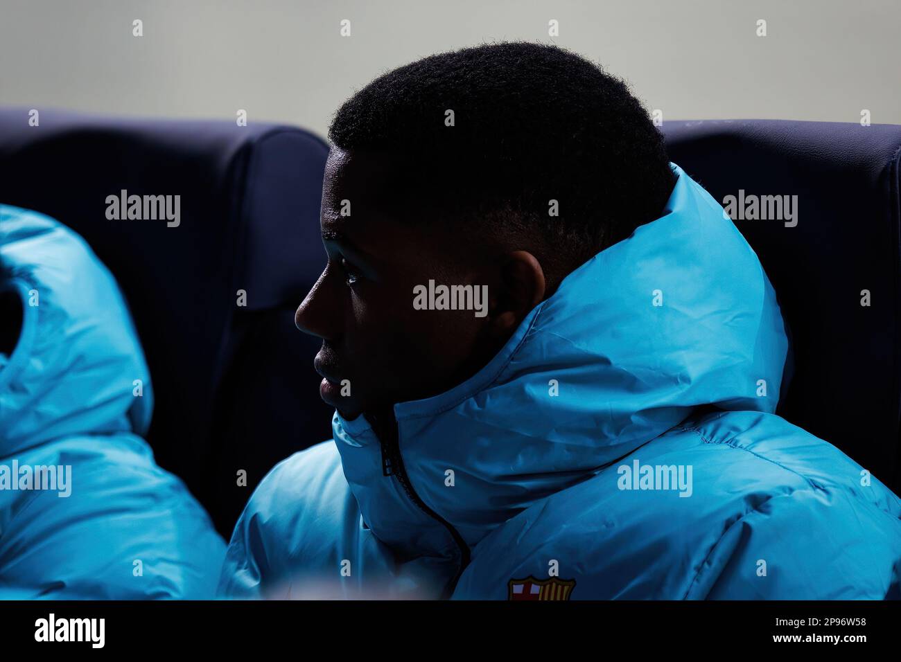 BARCELONA - FEB 16: Ansu Fati sits on the bench during the Champions ...