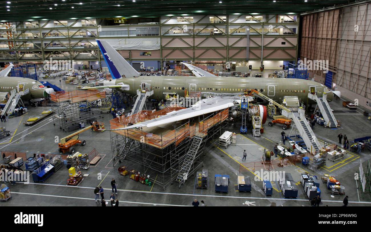 The second Boeing 787 being assembled is shown at Boeing Co.'s airplane ...