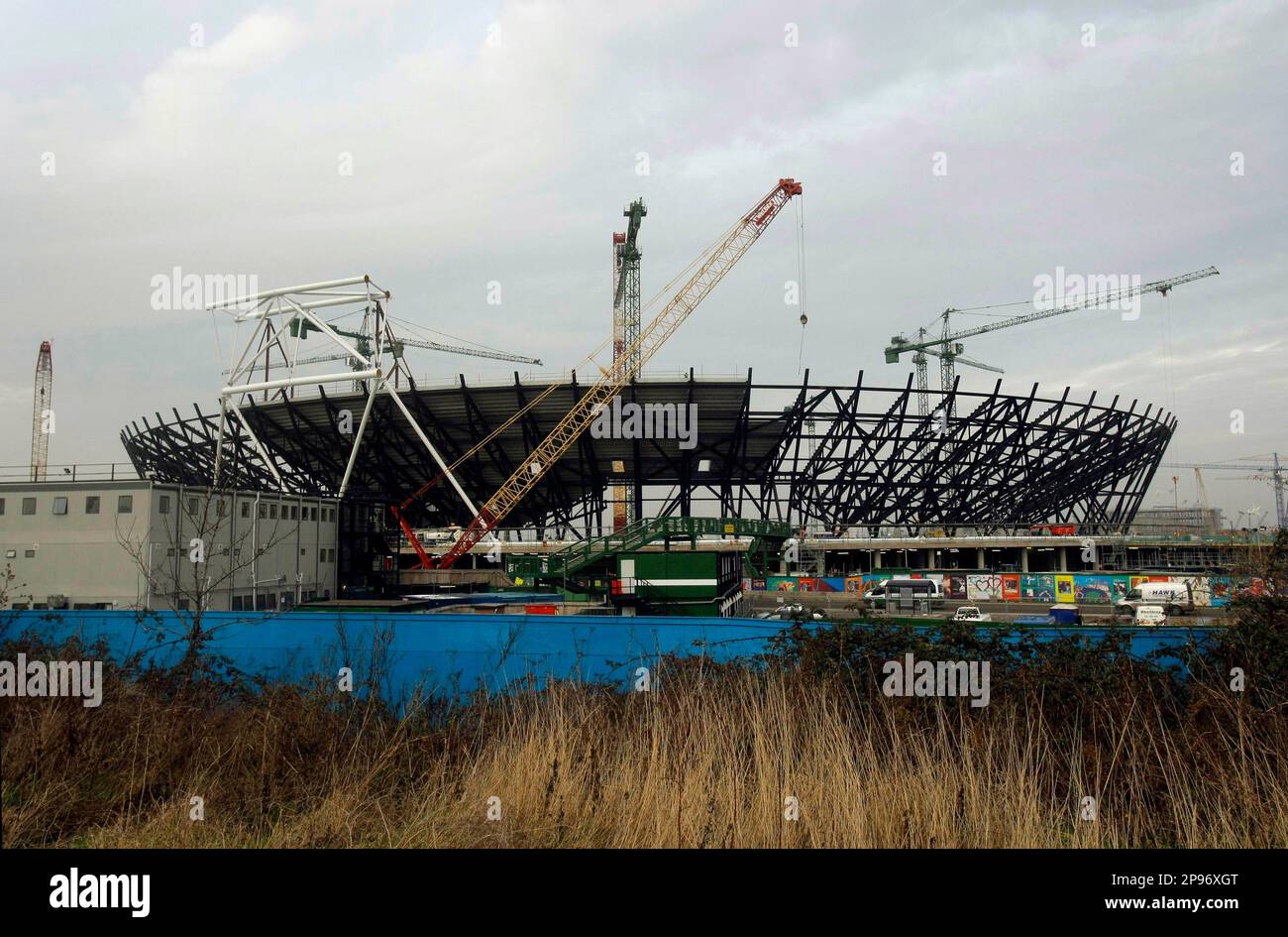 Construction work continues on the London 2012 Olympic Stadium in east ...
