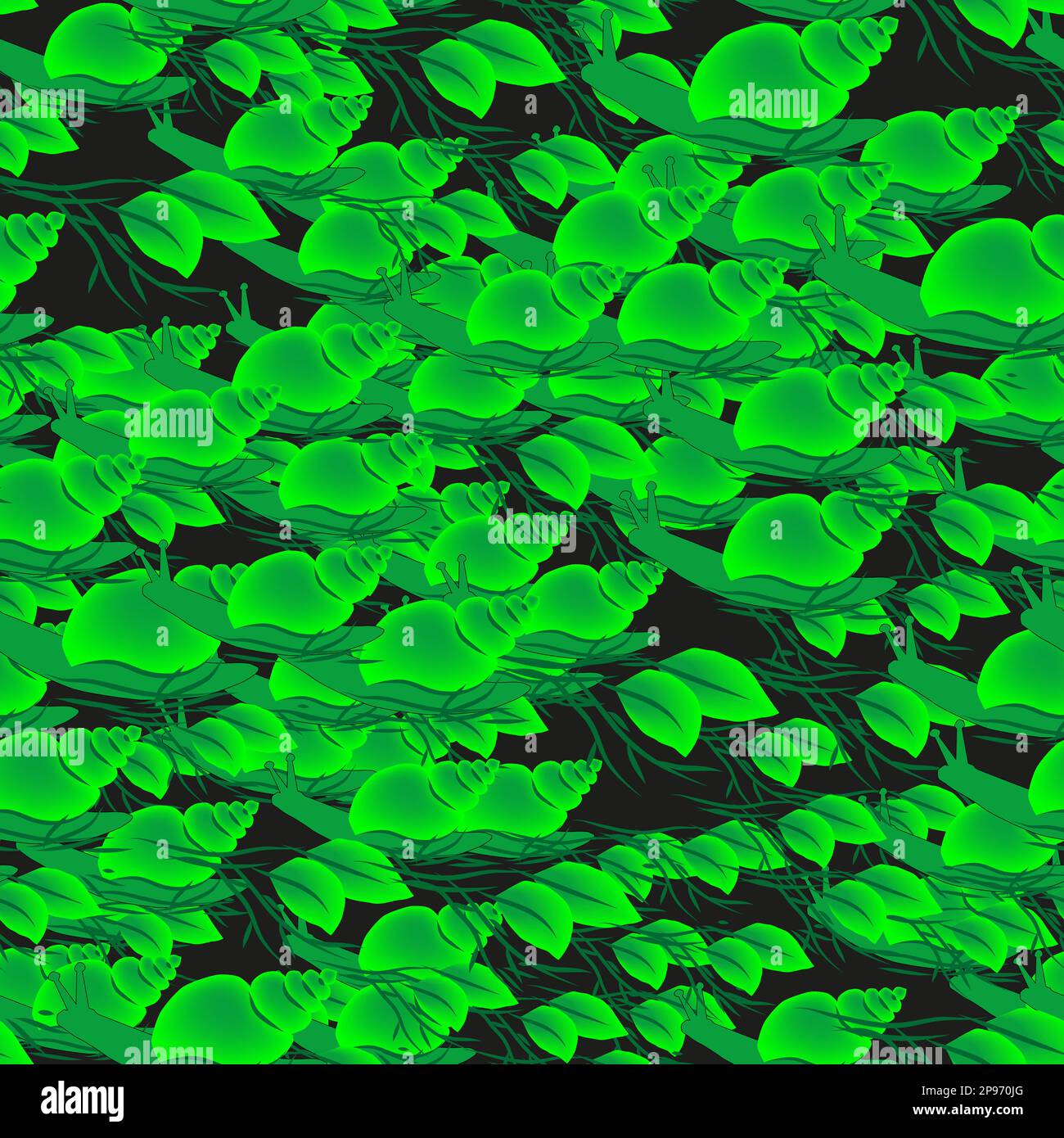 Green Snails and Leaves Seamless Pattern Background Stock Vector Image ...