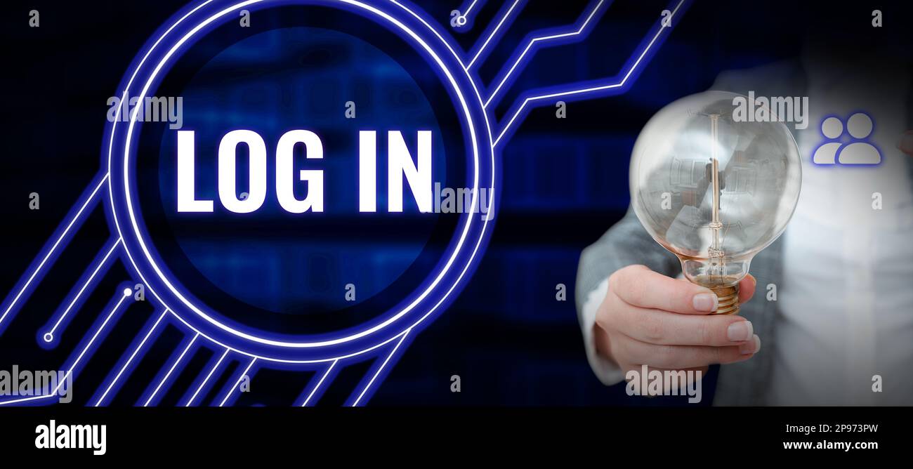 Text sign showing Log In. Conceptual photo go through the procedures to begin use of a computer ...