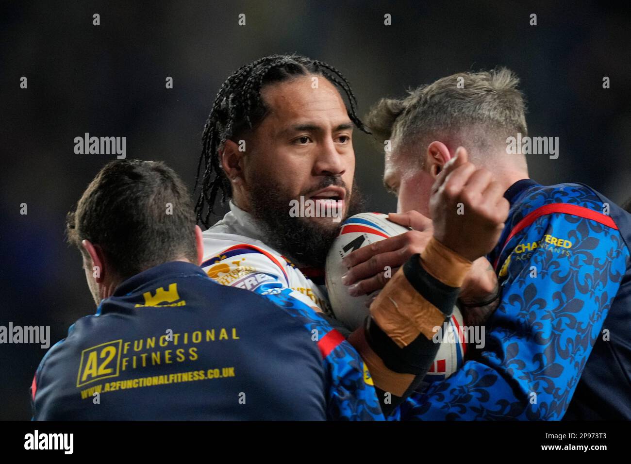 Jorge Taufua # 2 of Wakefield Trinity warms up before the Betfred Super ...