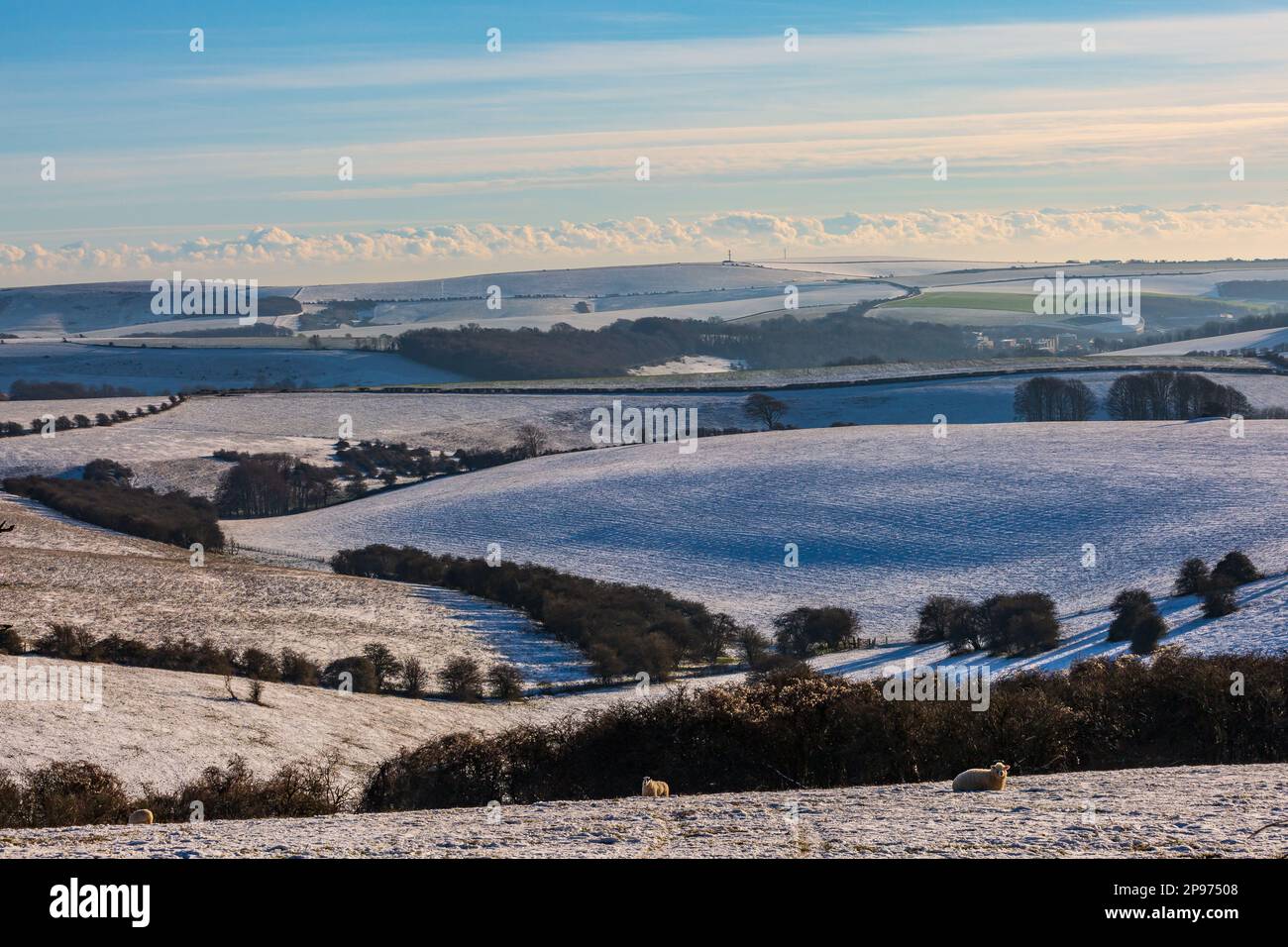 A rural Sussex landscape with snow on Ditchling Beacon Stock Photo - Alamy