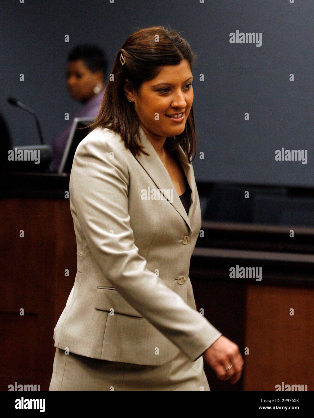 Galveston County Prosecutor Kayla Allen prepares for the second day of ...