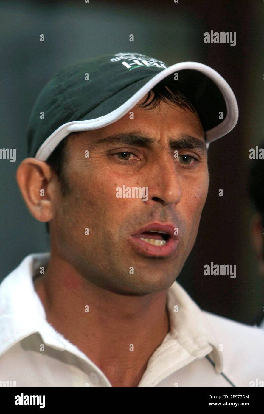Newly appointed Pakistani captain Younis Khan talks to media in Lahore ...