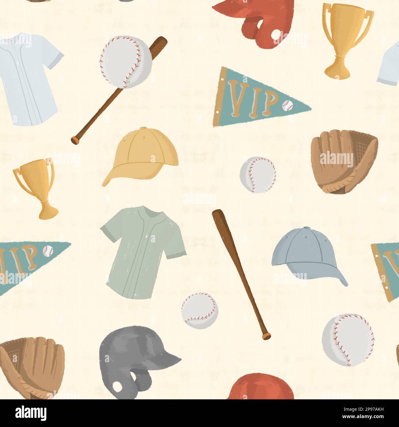 A Seamless Pattern of Baseball Themed Images in a Boho Vintage Color ...