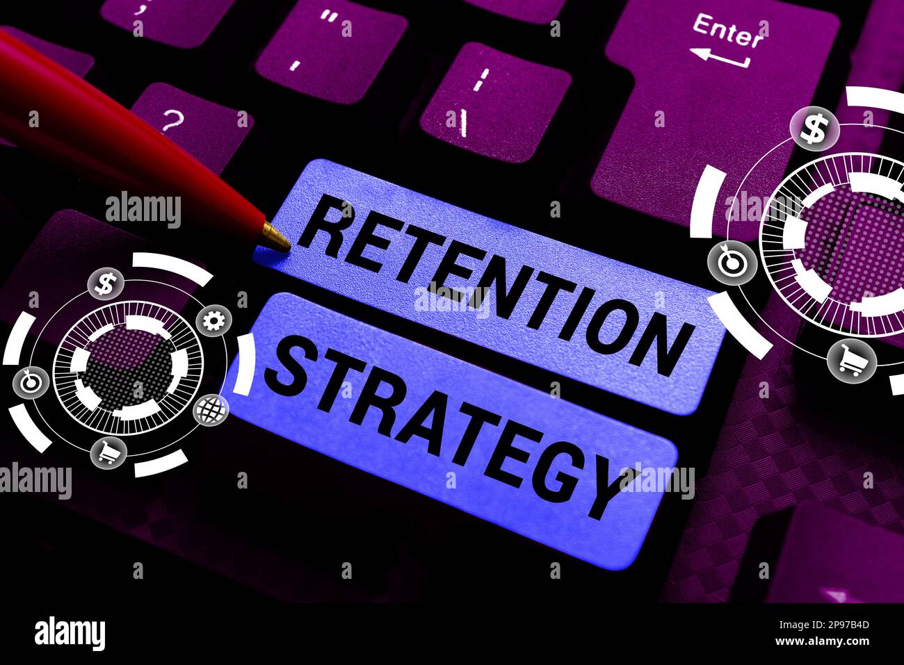 Text caption presenting Retention Strategy. Word Written on activities ...
