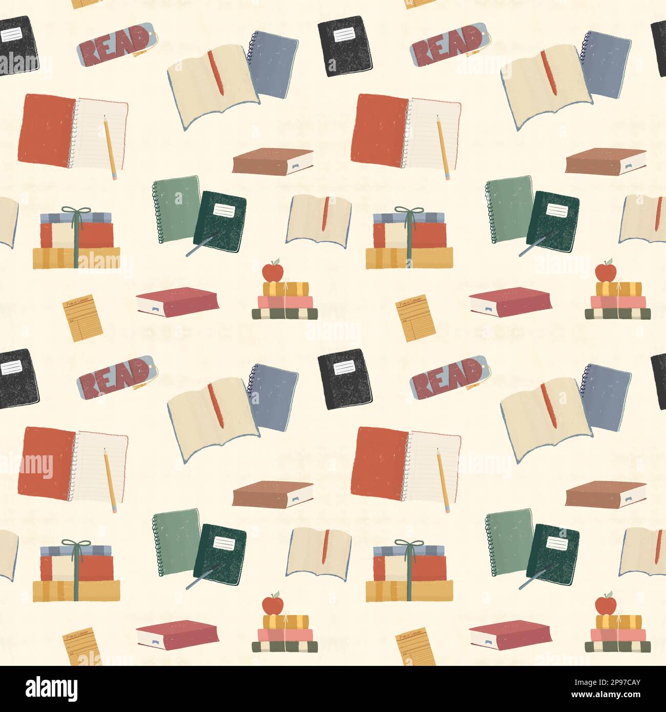 A Seamless Pattern of Books Notebooks and Library Cards in a Boho ...