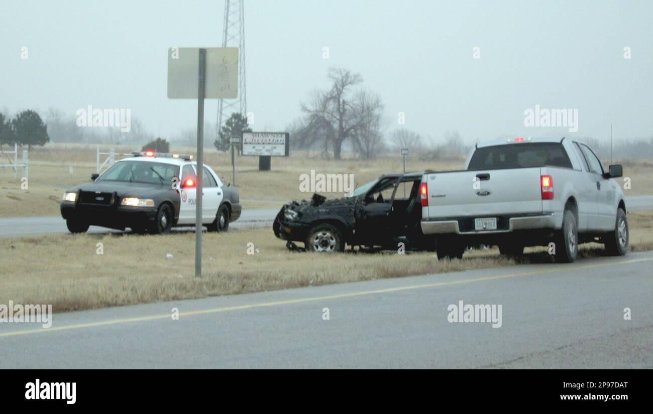 A Citizen Potawatomi Nation tribal police officer arrives at an ...