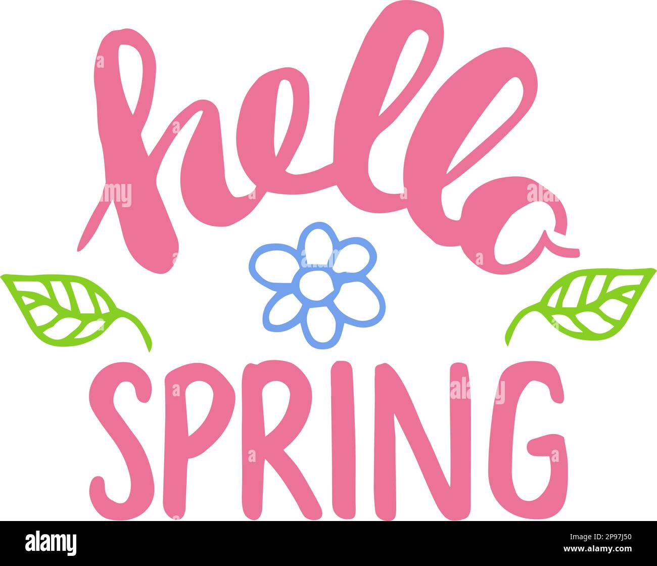 Hello Spring quote hand drawn calligraphy with brush pen lettering ...