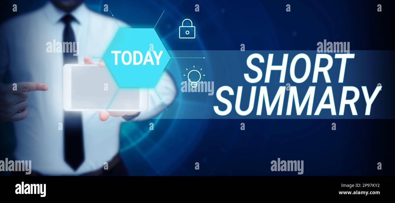 Hand writing sign Short Summary. Concept meaning Brief statement of ...