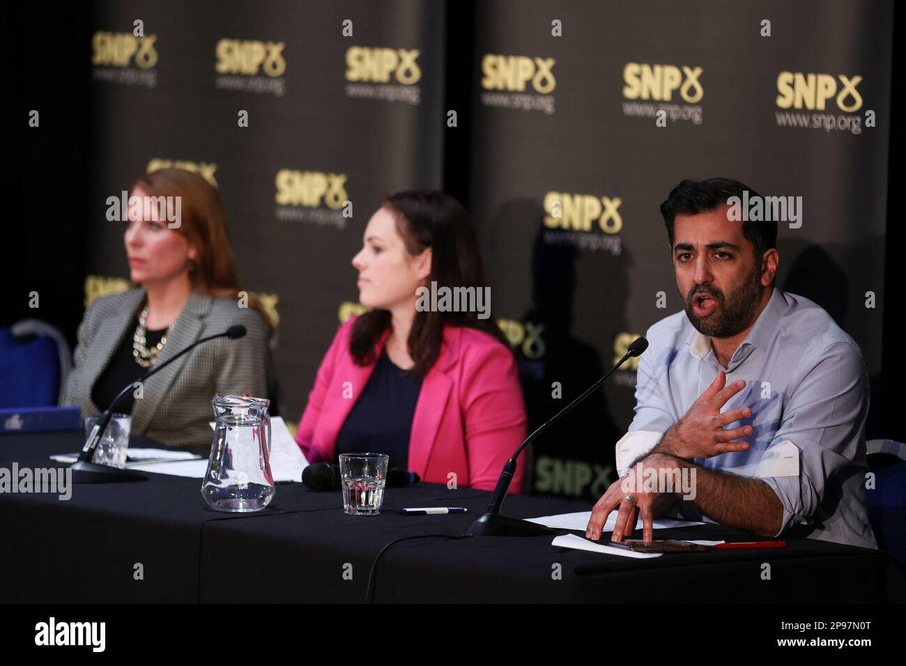 SNP leadership candidate Humza Yousaf, speaks during a SNP leadership ...