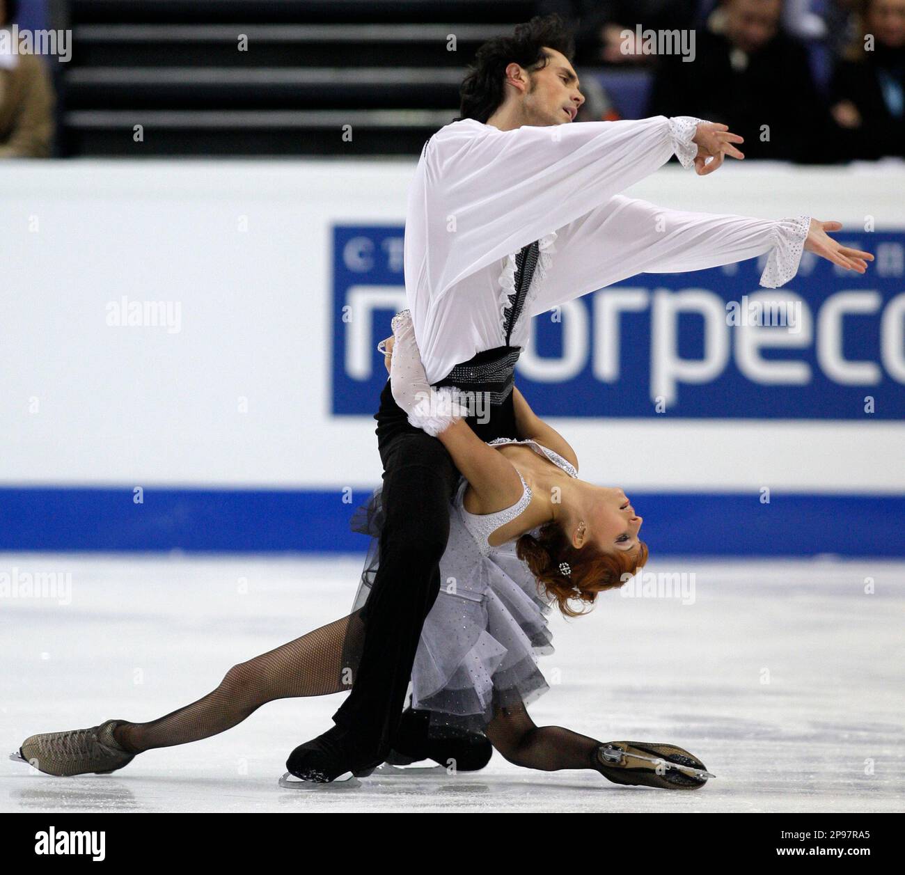 Russia's Jana Khokhlova, bottom, and Sergei Novitski, top, perform ...