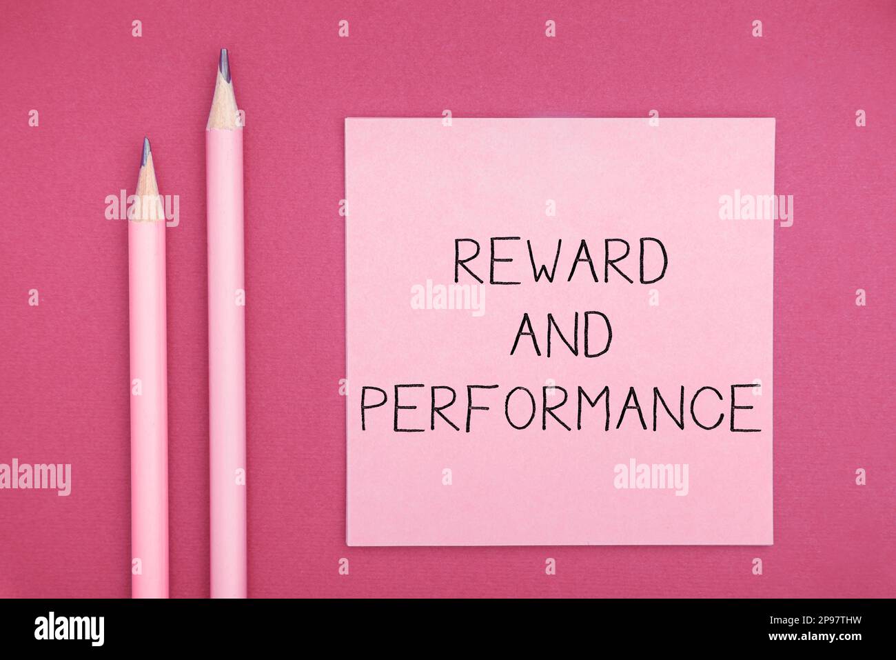 Hand writing sign Reward And Performance. Word for Given in recognition ...